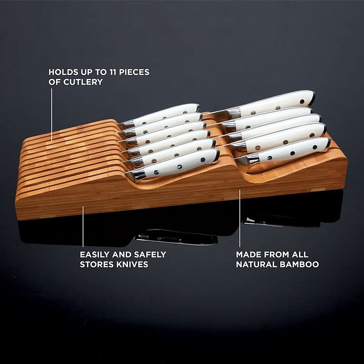 Sabatier In Drawer Knife Organizer, 11 Slots, Bamboo Knife Block, Kitchen Storage Holder for 11 Knives, Kitchen Knife Organizer