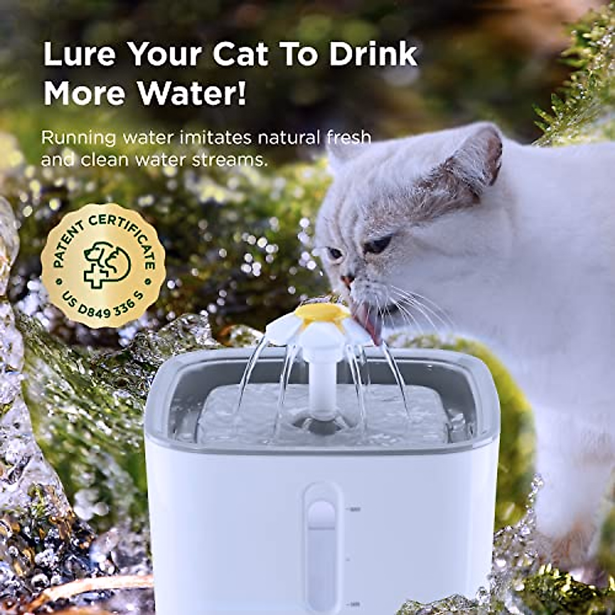 Ciays Automatic Pet Water Fountain, 84oz/2.5L Water Dispenser with 3 Replacement Filters for Cats, Dogs, Multiple Pets