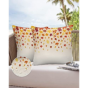 Outdoor Pillows 18x18 Waterproof Outdoor Pillow Covers Fall Marple Leaves Thanksgiving Polyester Throw Pillow Covers Garden Cushion Decorative Case for Patio Couch Decoration Set of 2 Autumn Harvest