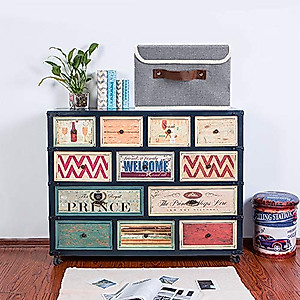 Lucky Monet 2 Pack Linen Fabric Foldable Storage Bin Set Collapsible Storage Box Cube Closet Organizer with Lid & Faux Leather Handle, 10”x8”x7” (Grey)