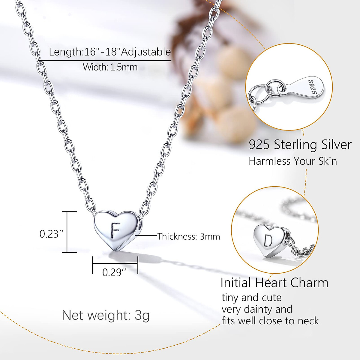 PROSILVER Dainty Silver Heart J Necklace For Women Pendent Neckles