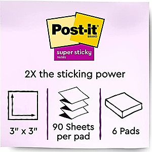 Post-it Super Sticky Pop-upNotes, 3x3 in, 6 Pads, 2x the Sticking Power, Energy Boost Collection, Bright Colors (Orange, Pink, Blue, Green),Recyclable (R330-6SSUC)