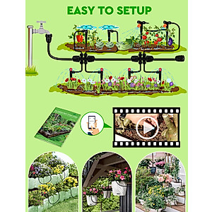 Landtouch Drip Irrigation System, Garden Watering System with Adjustable Drip Emitters Misting Sprinkler, Efficient Sprinkler System Kit for Flower Bed, Raised Bed, Greenhouse, Lawn