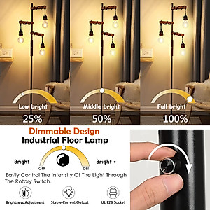 Assemer Dimmable Farmhouse Floor Lamp,Industrial Vintage Tall Tree Lamp with 3 x 800lm LED Edison Bulbs,Standing Lamps for Living Room Bedroom