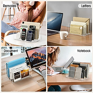 KTRIO Acrylic File Holder 3 Sections, File Organizer for Desk Clear Desk Organizer File Sorter File Folder Holder Mail Organizer Letter Holder for Envelopes, Mail, Electronics