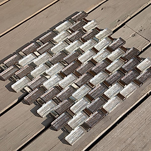 Adedeo Laminated Glass Mosaic Tile Light Brown and Beige 12 x 12 Inch for Kitchen Backsplash Bathroom Wall (5-Pack, 5 sq.ft.)