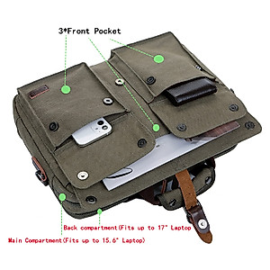 Stylish 17 inch Canvas Laptop Bag Messenger Bag Briefcase Vintage Crossbody Shoulder Bag Military Satchel for Men BC-07 (Army-Green)