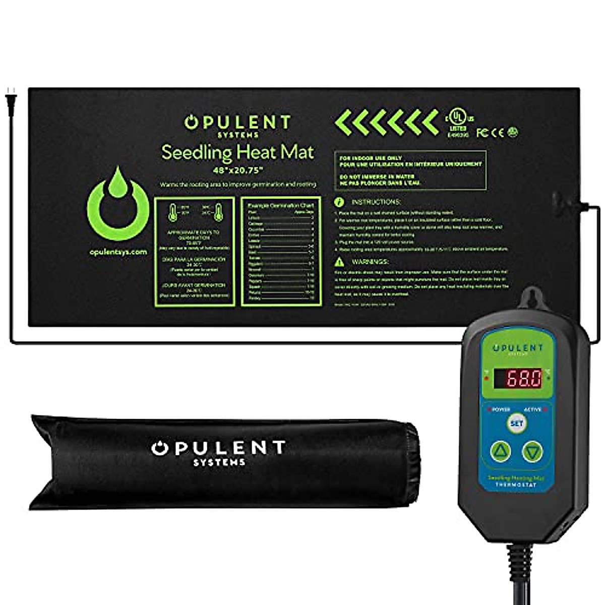 OPULENT SYSTEMS 48"x20.75" Seedling Heat Mat and Digital Thermostat Combo Set