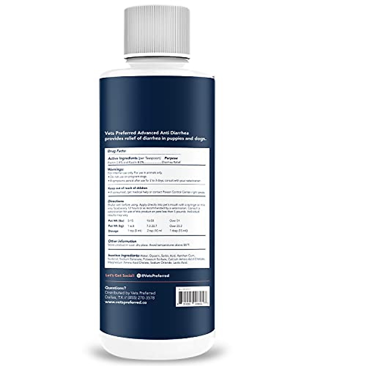 Vets Preferred Dog Anti Diarrhea Liquid - Dog Diarrhea Relief with Pectin and Kaolin (8 oz.) | Once Every 12 Hours for Dog Diarrhea & Dog Gas Relief