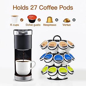 K Cup Holder, Keurig Pod Holder K Cup Organizer, ZECENN Coffee Pod Carousel for K-cup Coffee Pods Storage Rack Compatible with Keurig Pods and Dolce Gusto, Holds 27 Coffee Pods, 360-Degrees Rotating, Sturdy Metal, No Assembly Required -Black