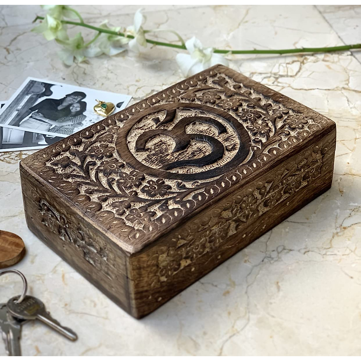 Great Birthday Gift Ideas Handmade Decorative Wooden Jewelry Box Jewelry Organizer Keepsake Box Treasure Chest Trinket Holder Watch Box Storage Lock Box 8 x 5 Inches Housewarming Gift Ideas Men Women
