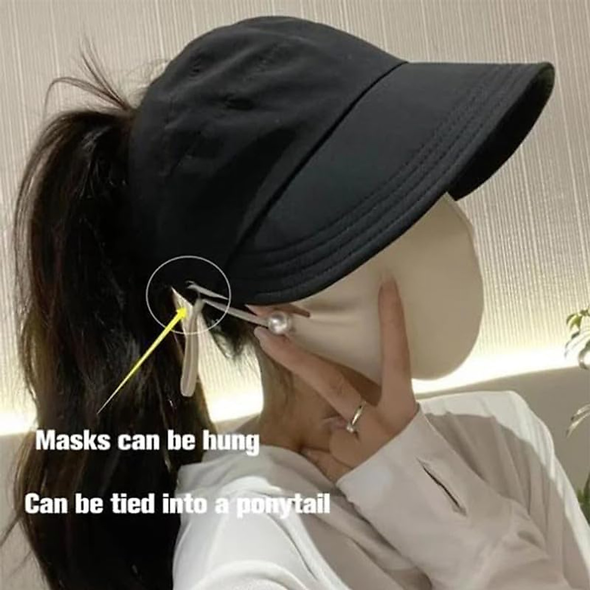Outdoor UV Protection Hollow Top Sun Hat, 2024 New Sun Hats for Women UV Protection, Summer Wide Brim Sun Protection Hat, Ponytail Sun Cap,H Black-White