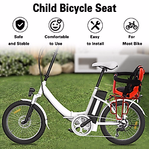 Futchoy Child Bike Seat, Rear Mounted Child Bike Seats, Back Mount Kids Seat with Non-Slip Armrests/Pedals Padde/Seat Belt/U-shaped Guardrail, Hold Up to 88lbs, Suitable for Children Aged 1-3 (Red)
