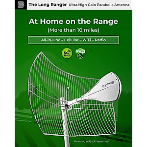 Bolton Long Ranger | New Parabolic Antenna - up to 20 Miles Range | High gain Cellular/WiFi Antenna up to +28 dB | All Cell Bands LTE,4G,5G,3G, WiFi 2.6/5 GHz WiFi 6 (Renewed)