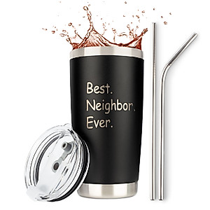 JENVIO Neighbor Gifts | Laser Engraved Stainless Steel Travel Tumbler with Lid and 2 Straws | Housewarming New Ideas Going Away Thank You Valentine's Day (20 Ounce)