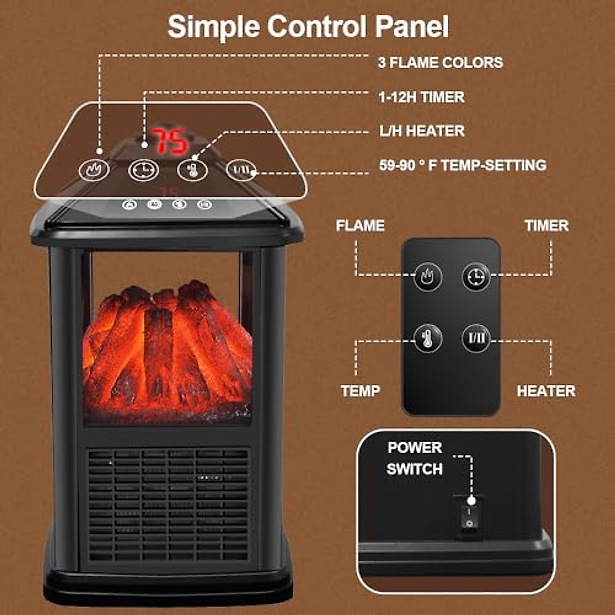 Mini Small Indoor Electric Fireplaces Lanterns Space Heaters Stove 3D Flame Freestanding Portable Electric Fireplace Space Heaters for Indoor Use with Remote Timer Thermostat