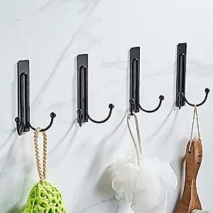 MOKIUER Adhesive Hooks Heavy Duty Towel Hooks Stick on Wall Hooks Shower Hooks for Hanging Towel,Waterproof Towel Hanger for Bathroom,Stainless Steel,4 Packs Black