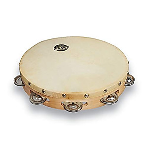 CP379 10" Wood Tambourine, Headed, Single Row Jingles