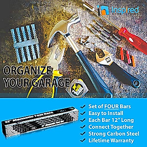 Inspired Home Living 12 Inch Magnetic Tool Holder 4 Pack - Heavy Duty Tool Organizer for Wall Mounting in Garage Workshop Workbench - Brackets Screws Drywall Anchors Hooks Included