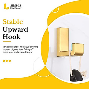 APLusee Robe Towel Hook, 304 Stainless Steel Modern L Shape Practical Coat Hook, Utility Shower Towel Hanger for Bathroom Kitchen Home Storage (Brushed Gold)