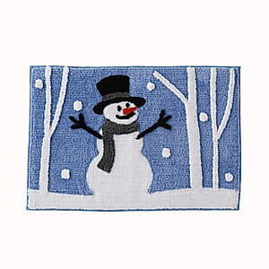 SKL Home Christmas Winter Friends Snowman Rug for Bath/Kitchen & Gift, Blue
