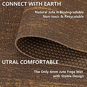 FOILLER Premium Natural Jute Yoga Mat. Organic & Eco Friendly. Non Slip - Standard Size (71" x 24" x 5mm) for Women and Men, Workout Mat for Yoga, Pilates and Floor Exercises