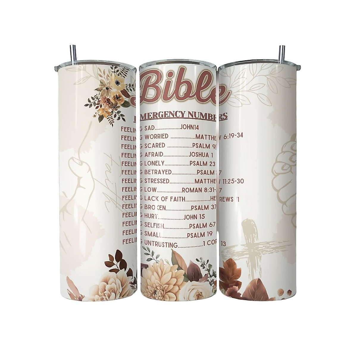Bible Emergency Numbers Tumbler Sublimation Transfer, Ready to Press, 20 oz Straight Tumbler, Psalms Christian Transfer for Tumbler