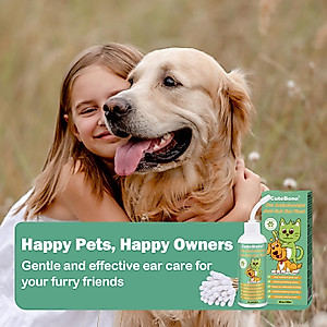 CuteBone Dog Anti-Itch Ear Flush - Cleans &amp; Removes Wax Odor, Deodorizes, Soothes Ear Inflammation for Pet - Easy Ear Wash Care Solution - Ear Cleaner 4 fl.oz &amp; 30 Cotton Swabs Kit