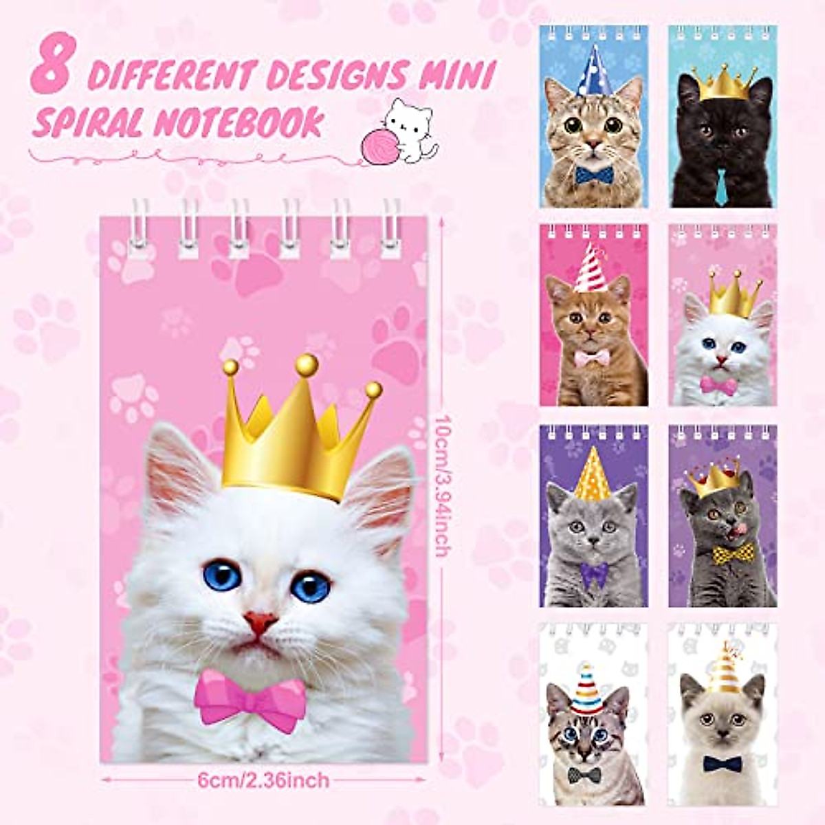 24 Pcs Cat Animal Mini Notepad Cute Cat Small Spiral Pocket Notebook Pet Cat Memo Spiral Tiny Notebooks for Cat Party Favors Kids Birthday Party Classroom School Goodie Bags Stuffers(Vivid Style)
