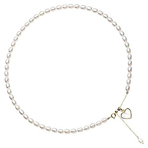 Pearl Necklace for Women, Love Heart Pendant Freshwater Pearl Necklace, 18K Gold-Plated Vintage Literary Pearl Necklace, Valentine Gift Women Jewelry