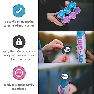 (3 Pink Confetti & 3 Blue Confetti) Baby Gender Reveal Confetti Cannon with Holi Powder | TUR Party Supplies | 12 inch Biodegradable Gender Reveal Cannons For Gender Reveal Decorations & Party