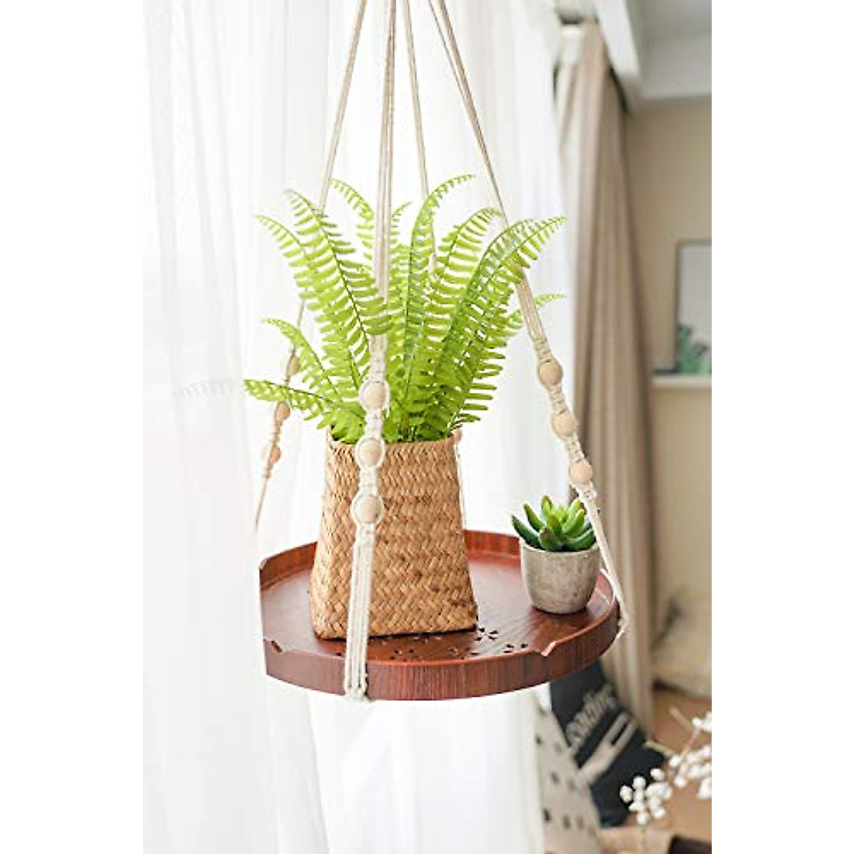 TIMEYARD Macrame Plant Hanger - Indoor Hanging Planter Shelf - Decorative Flower Pot Holder - Boho Bohemian Home Decor, in Box, for Succulents, Cacti, Herbs, Small Plants