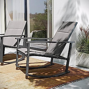 Flash Furniture Brazos Set of 2 Gray Outdoor Rocking Chairs with Flex Comfort Material and Black Metal Frame,Gray/Black
