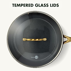 GreenPan Deco Hard Anodized Healthy Ceramic Nonstick 12” Saute Pan with Lid, Gold-Tone Stainless Steel Handle, Durable, Scratch Resistant, Dishwasher & Oven Safe, PFAS-Free, Black