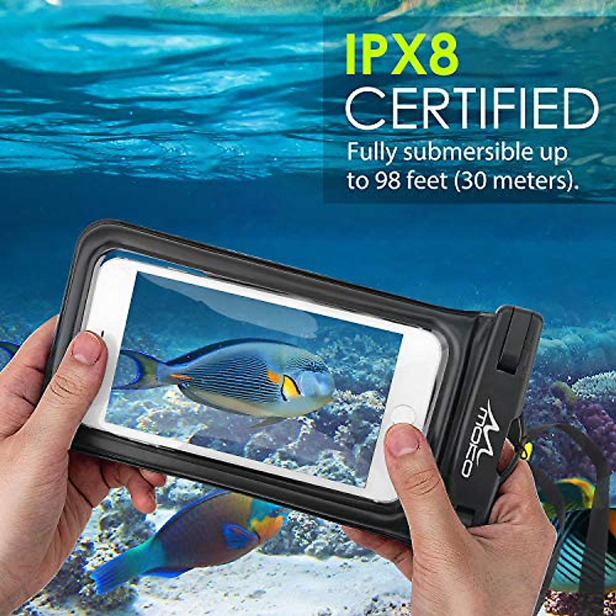 MoKo Floating Waterproof Phone Pouch [2 Pack], Floatable Phone Case Dry Bag with Lanyard Sponge Compatible with iPhone 14 13 12 11 Pro Max X/Xr/Xs/SE 3, Galaxy S21/S20/S10/S9, Black+Black