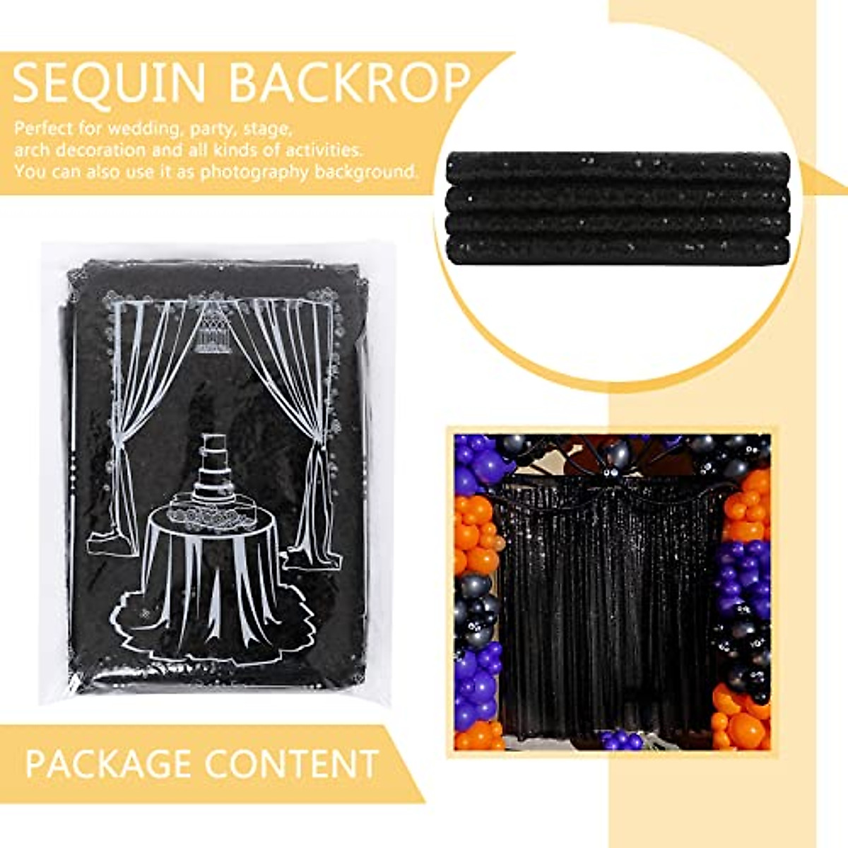 Black Sequin Backdrop 2 Panels 2FTx8FT Halloween Backdrop Curtains Party Decorations Birthday Wedding Photo Backdrop