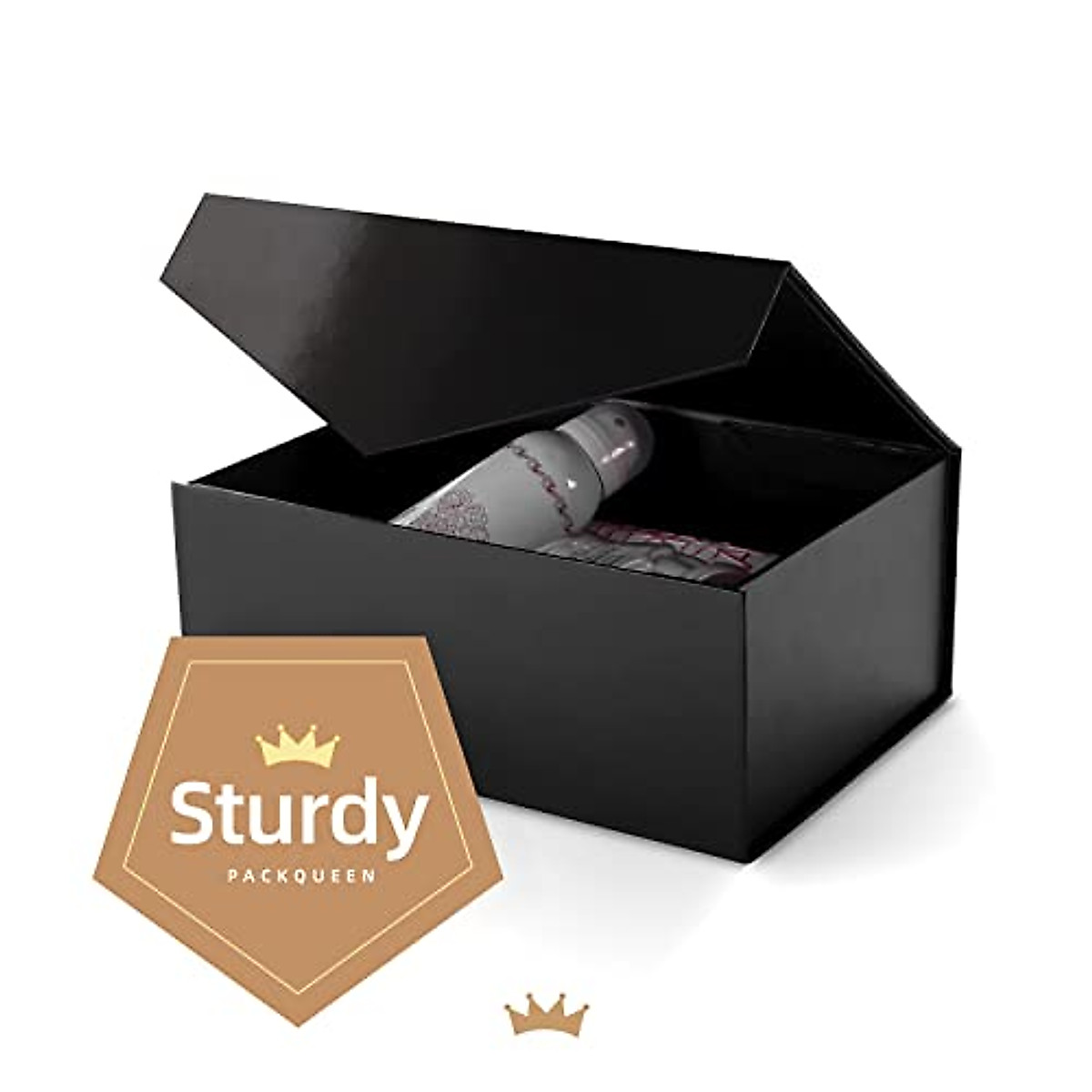 PACKQUEEN Gift Box with Ribbon and Blank Greeting Card, Black Magnetic Gift Box for Present, Groomsman Proposal Box for All Occasions (9x6.5x3.8 Inches)