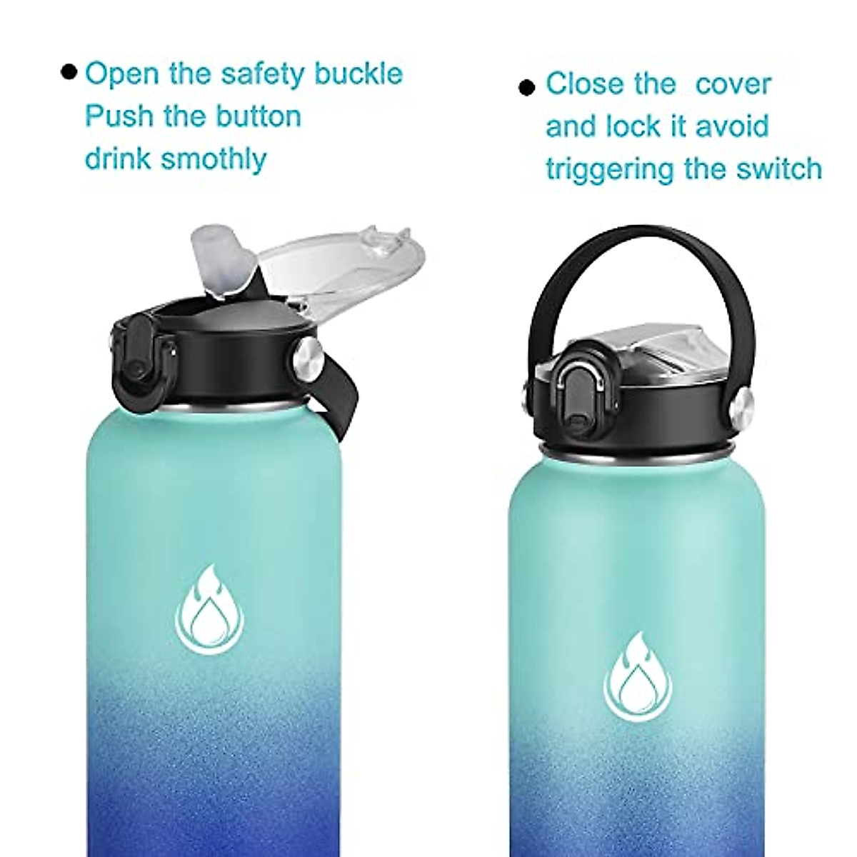 SENDESTAR Stainless Steel Water Bottle-12oz, 24oz, 40oz or 64oz with New Straw Lid or Spout Lid Keeps Liquids Hot or Cold with Double Wall Vacuum Insulated Bottle with Flexible Dust-proof Straw Lid