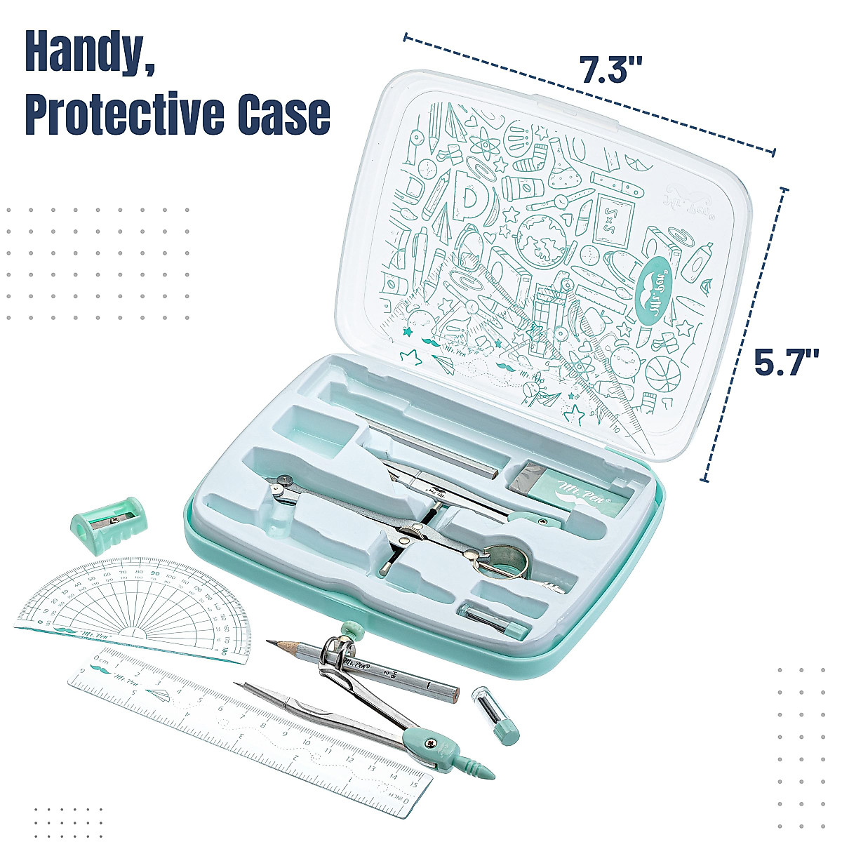 Mr. Pen- Geometry Set, 13 pcs, Compass for Geometry Compass, Geometry Kit Set with Shatterproof Storage Box, Math Compass, Geometry Set for School, Compass Math, Protractor and Compass Set