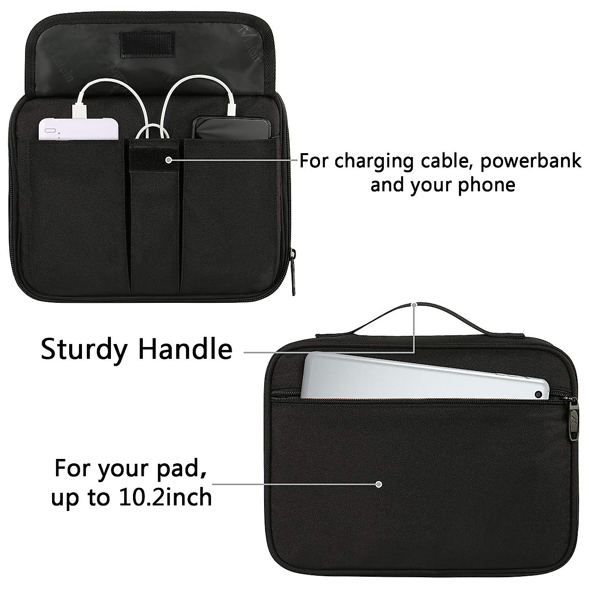 MATEIN Electronics Organizer, Waterproof Travel Electronic Accessories Case Portable Double Layer Cable Storage Bag for Cord, Charger, Power Bank, Flash Drive, Phone, Ipad Mini, SD Card, Tablet, Black