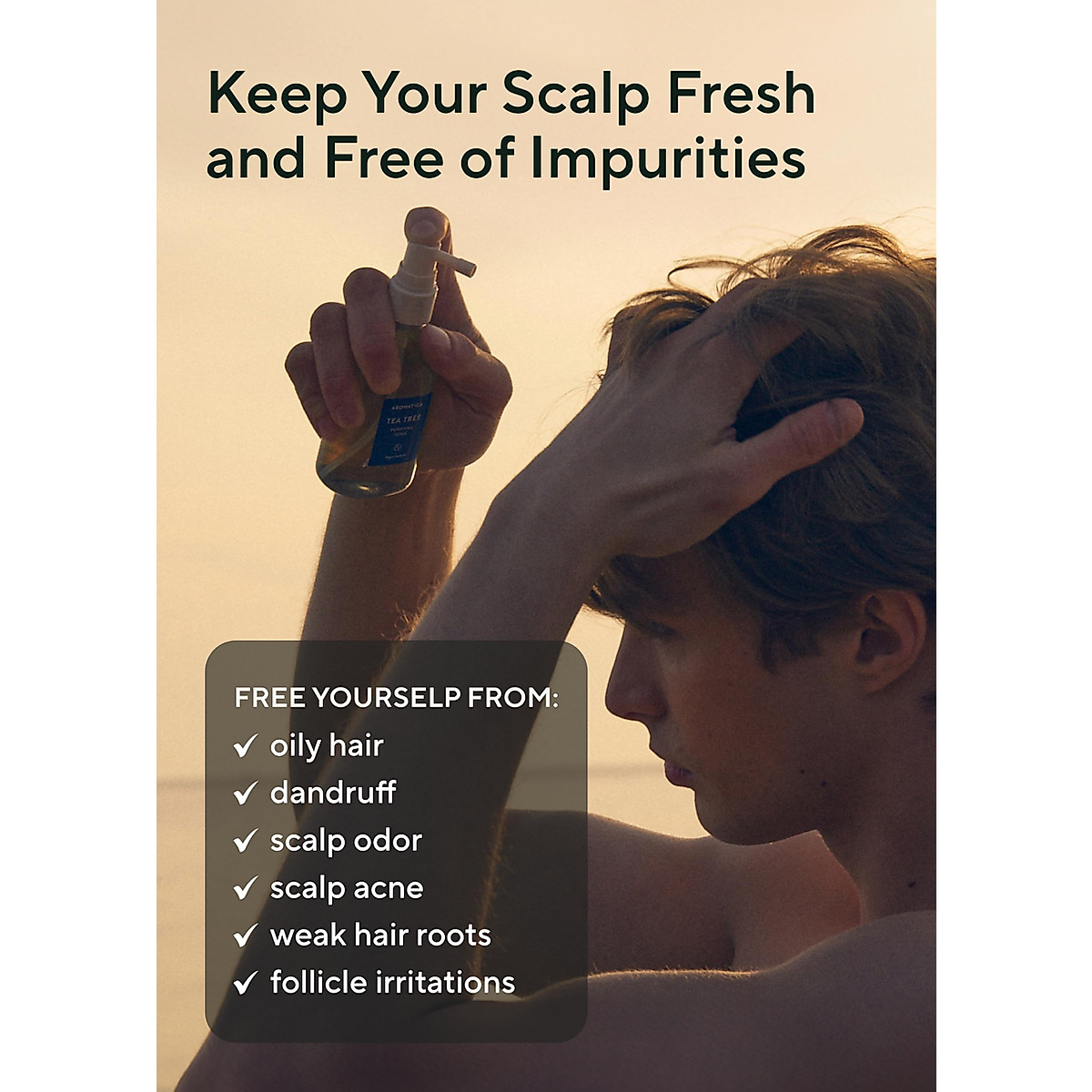 AROMATICA Tea Tree Purifying Hair Set - Gift Set with Vegan Shampoo, Tonic Spray and Essential Oil for Itchy, Greasy Hair