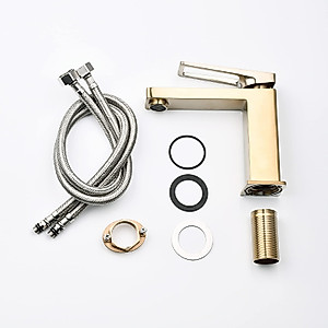 SHUNLI Brushed Gold Bathroom Faucet, Single Hole Modern Bathroom Sink Faucet, Brass Lavatory Mixer Taps Single Handle