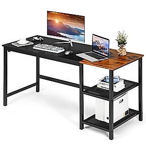 COSTWAY 59” Computer Desk, with 2 Removable Storage Shelves, Industrial Writing Workstation with Headphone Hook, for Home Office, Gaming Desk (Black)