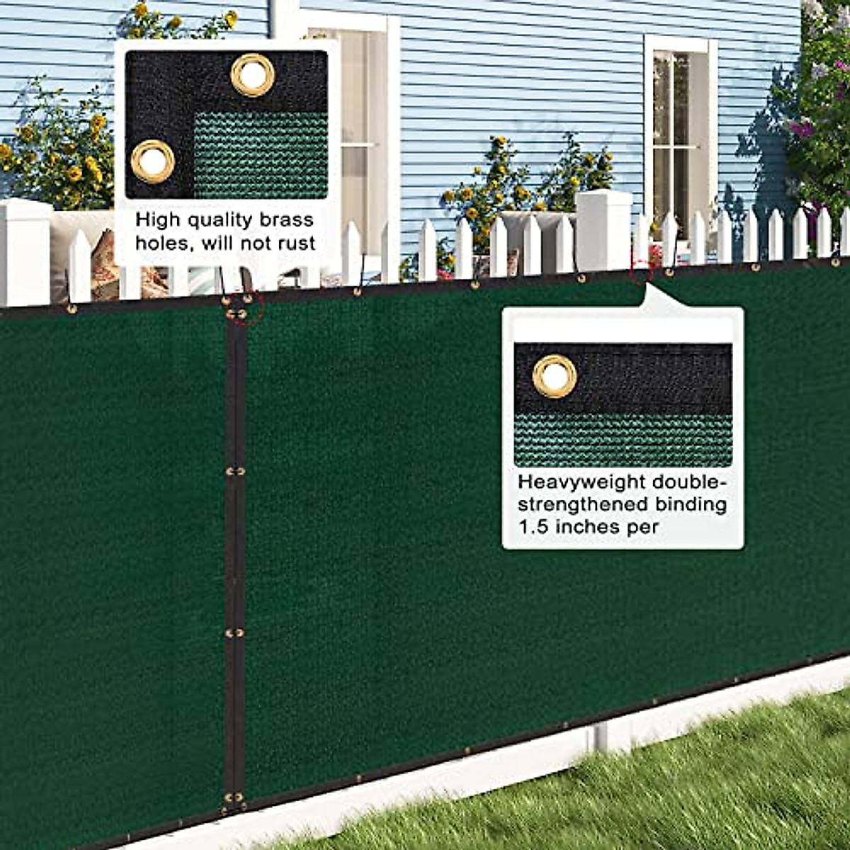 Sunocity 8ft x54ft Customized Size Privacy Fence Screen, 90% Blockage Heavy Duty 170 GSM Fencing Mesh Net Cover for Outdoor Wall Garden Yard Backyard Cable Zip Ties Included Dark Green