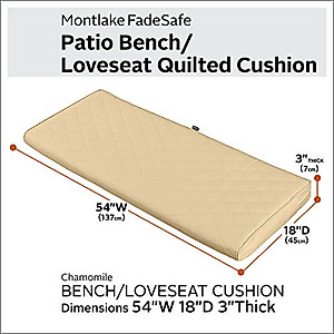 Classic Accessories Montlake FadeSafe Water-Resistant 54 x 18 x 3 Inch Outdoor Quilted Bench Cushion, Patio Furniture Swing Cushion, Chamomile