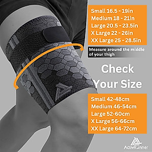 ActivRunner Thigh Compression Support Sleeve (2 per Pack), Breathable with Adjustable Non-Slip Strap for Hamstring and Quadricep Muscle Injury and Strain Recovery. Suitable for Men and Women