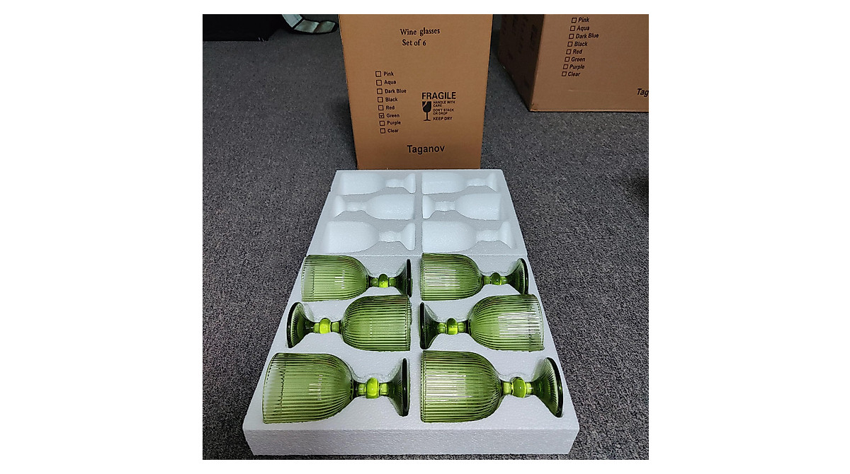 Taganov Green Wine Goblets Set - Elegant 6-Piece Glassware