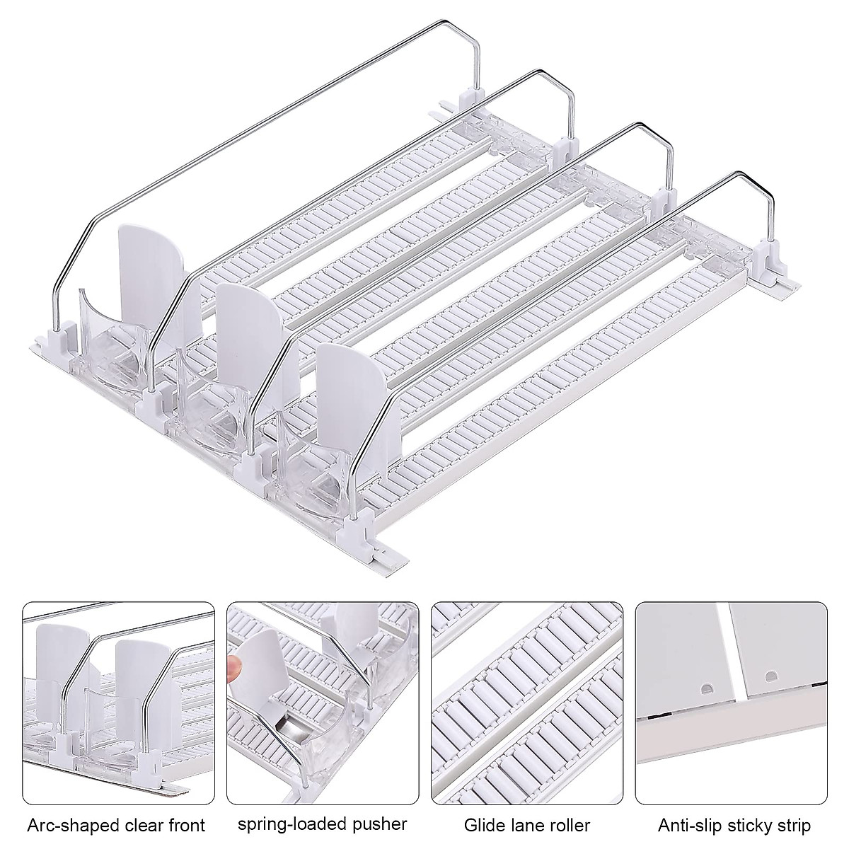 Mokylor Drink Dispenser for Fridge, 5 Row Self-Pushing Soda Can Organizer for Refrigerator, Width Ajustable Beverage Pusher Glide Beer Pop Can Water Bottle Storage for Pantry (5 Row)