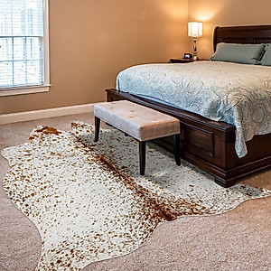 Guyi Rare Faux Cowhide Rug 8X6 ft Large Cowhide Modern Cow Rug Tan Area Rugs for Living Room Bedroom Dinning Room Animal Print Rug