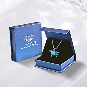 LOOVE Animal Necklace 925 Sterling Silver Turtle Necklace for Women Blue Opal Sea Turtle Pendant Cute Turtle Jewelry